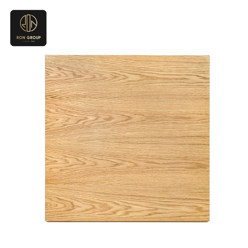 Square Light Wood Restaurant Table Solid Black Base